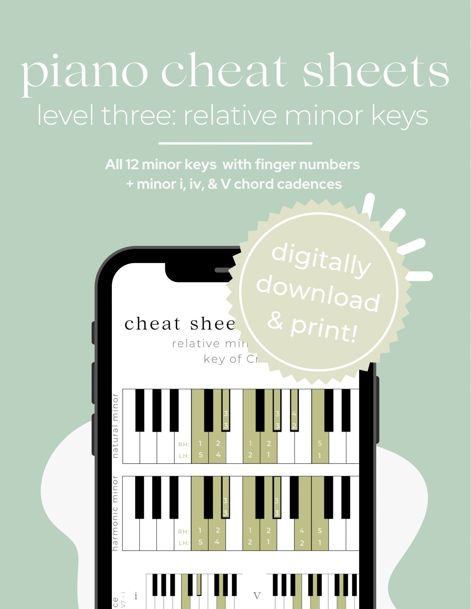 PIANO CHEAT SHEETS: Level 3 - Minor Scales & Cadences | Warmups | Piano ...