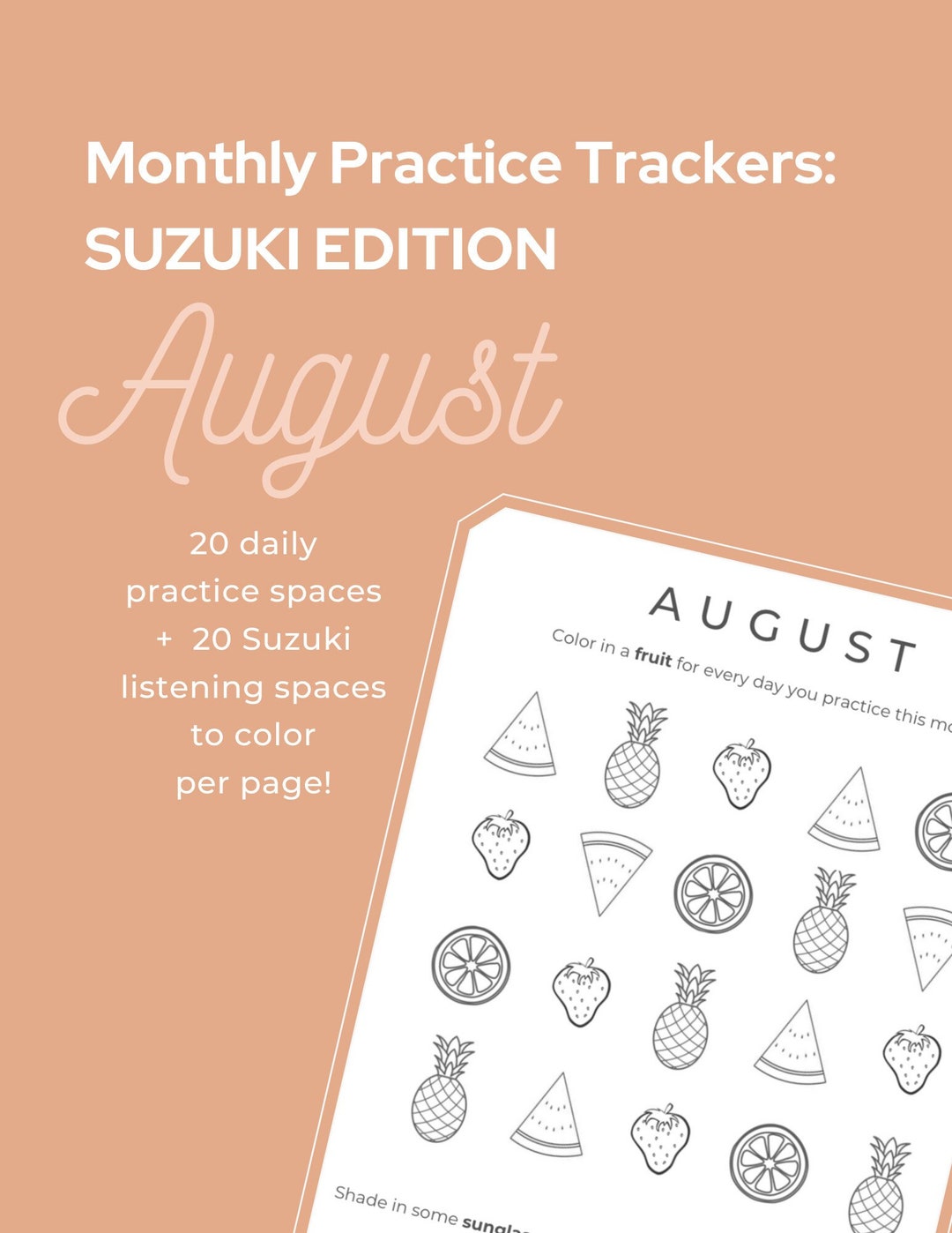 AUGUST - Monthly Piano Practice Tracker (SUZUKI) | Pdf Digital Download ...