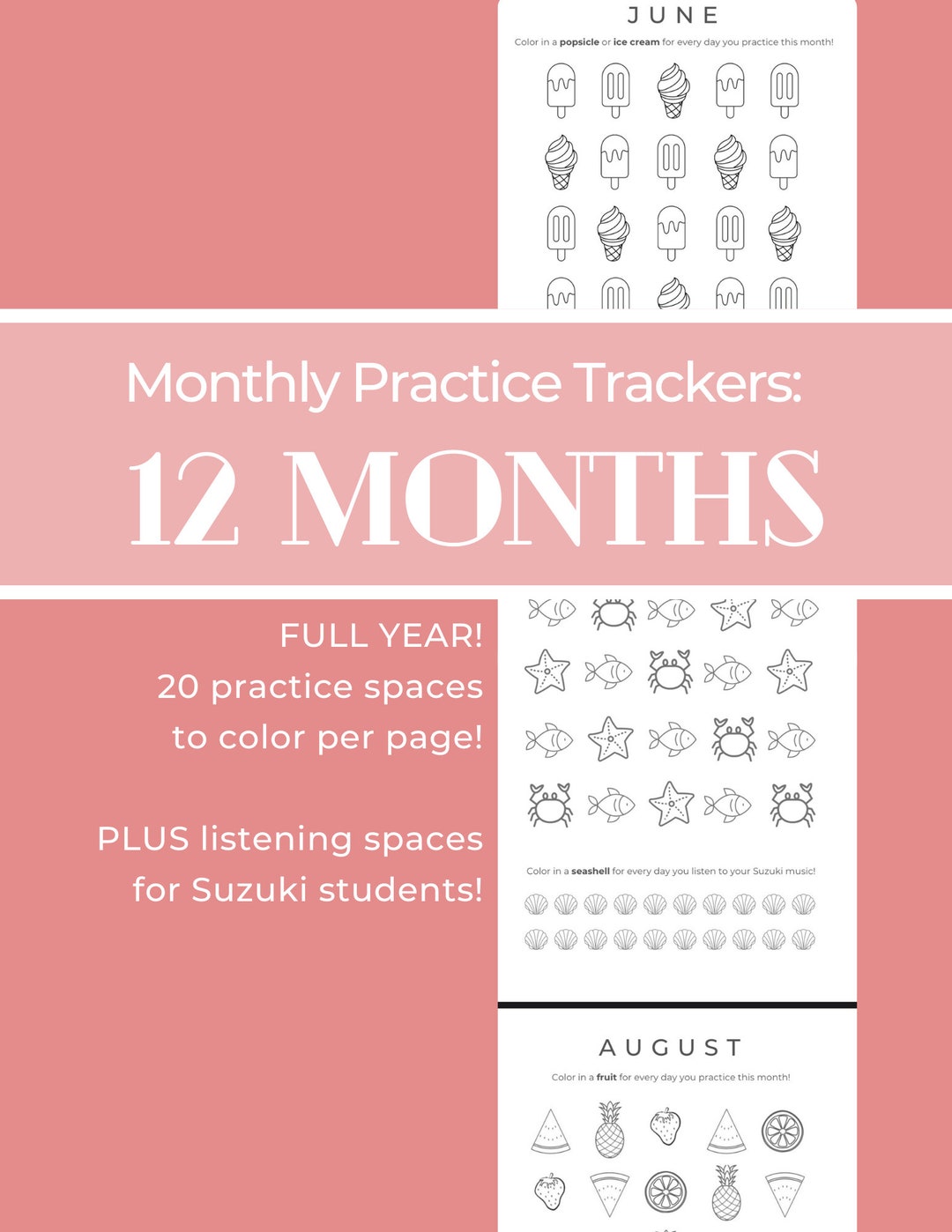 12 MONTH BUNDLE - SUZUKI Monthly Piano Practice Tracker | Pdf Digital ...