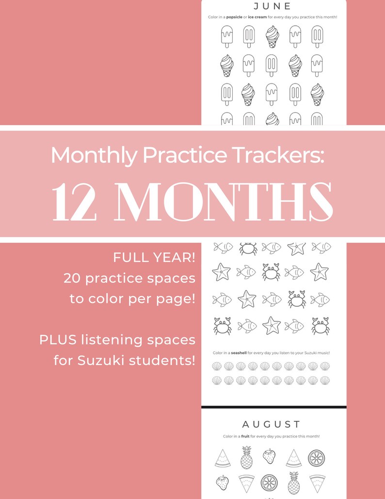 12 MONTH BUNDLE SUZUKI Monthly Piano Practice Tracker Pdf Digital ...