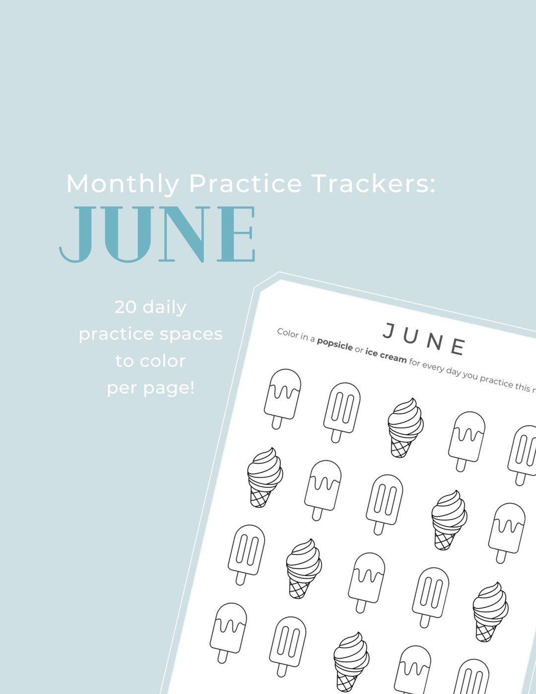 JUNE - Monthly Piano Practice Tracker | Pdf Digital Download | Ice ...
