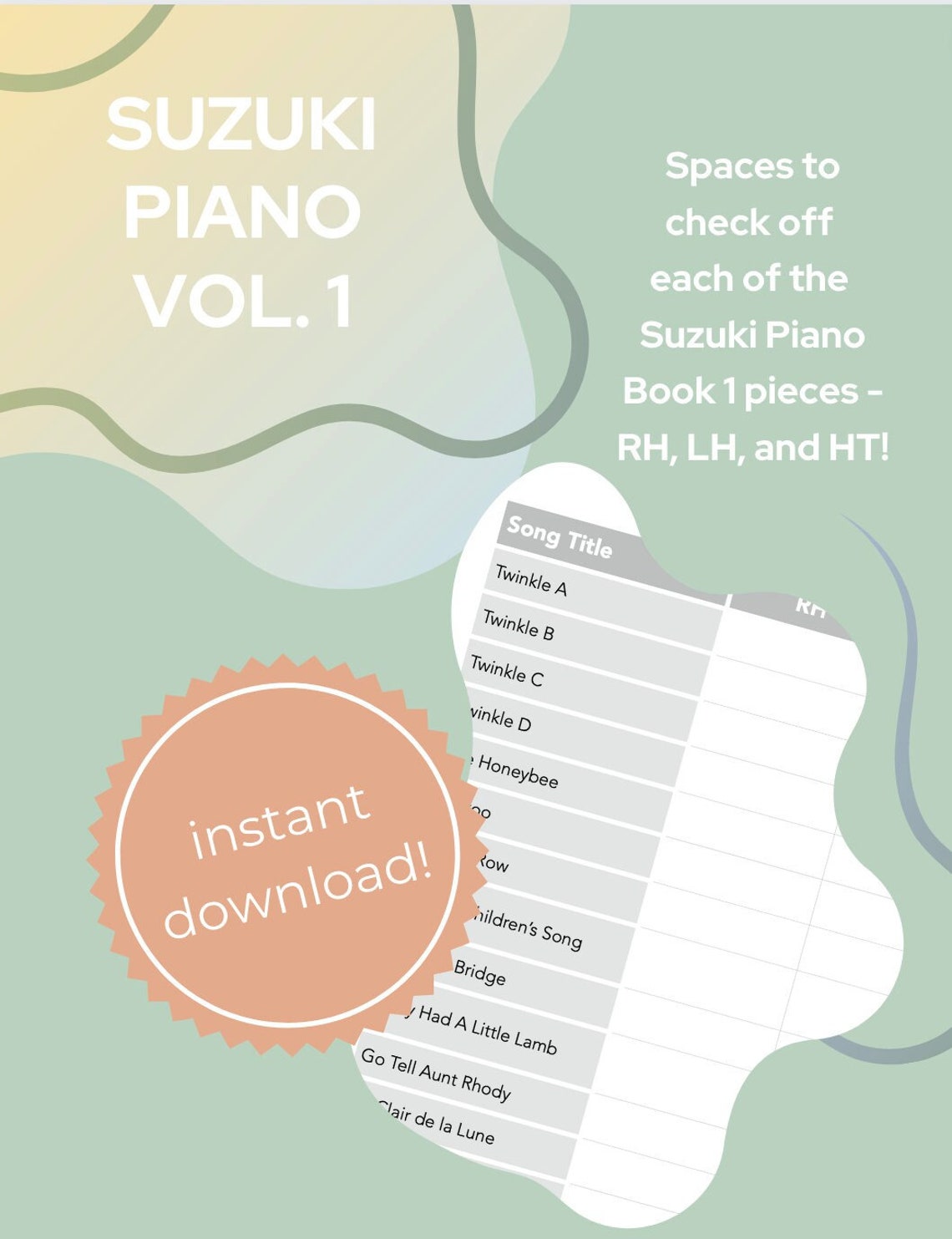 Suzuki Piano Book 1 Check off Chart | Music Education | Piano Lessons ...