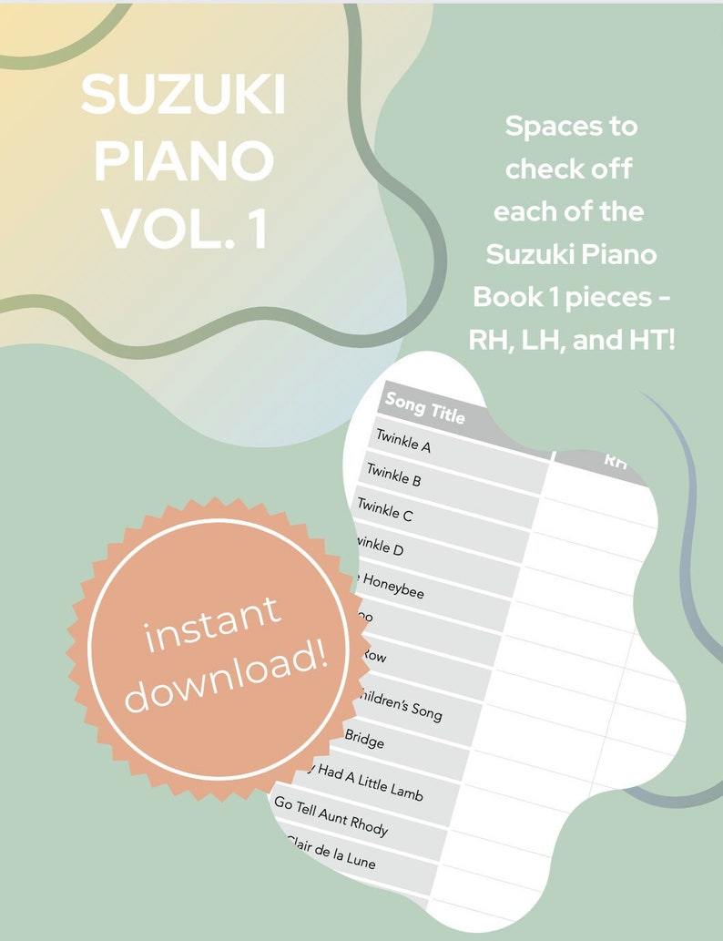 Suzuki Piano Book 1 Check off Chart | Music Education | Piano Lessons ...