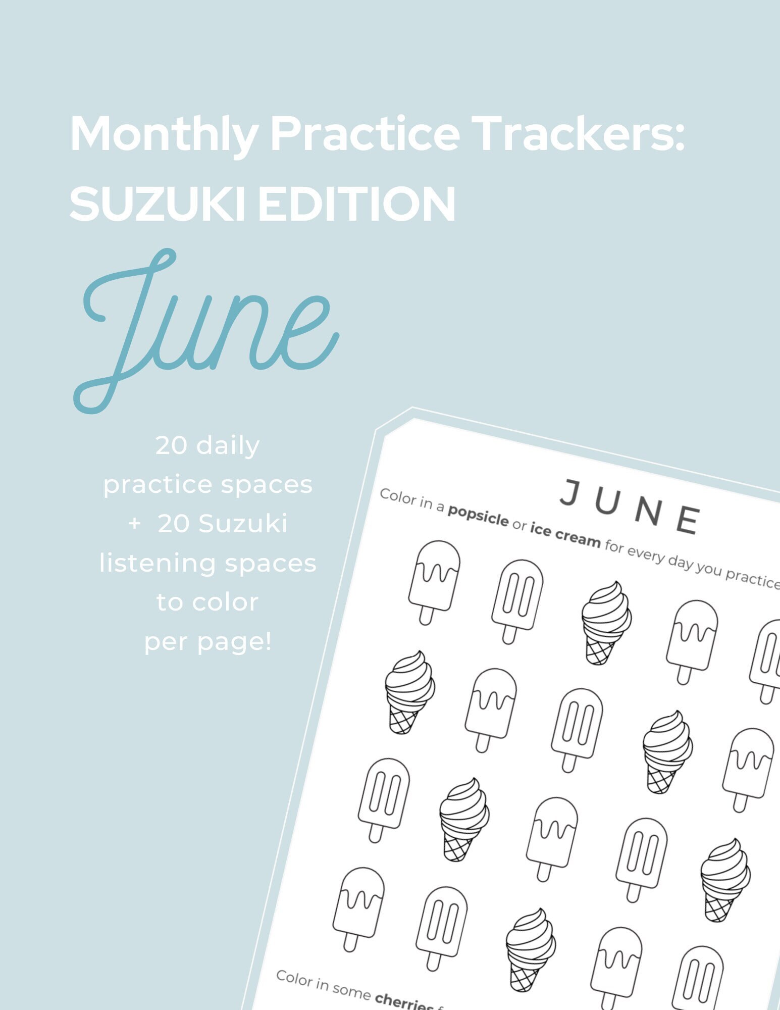 JUNE Monthly Piano Practice Tracker SUZUKI Pdf Digital Download Summer ...