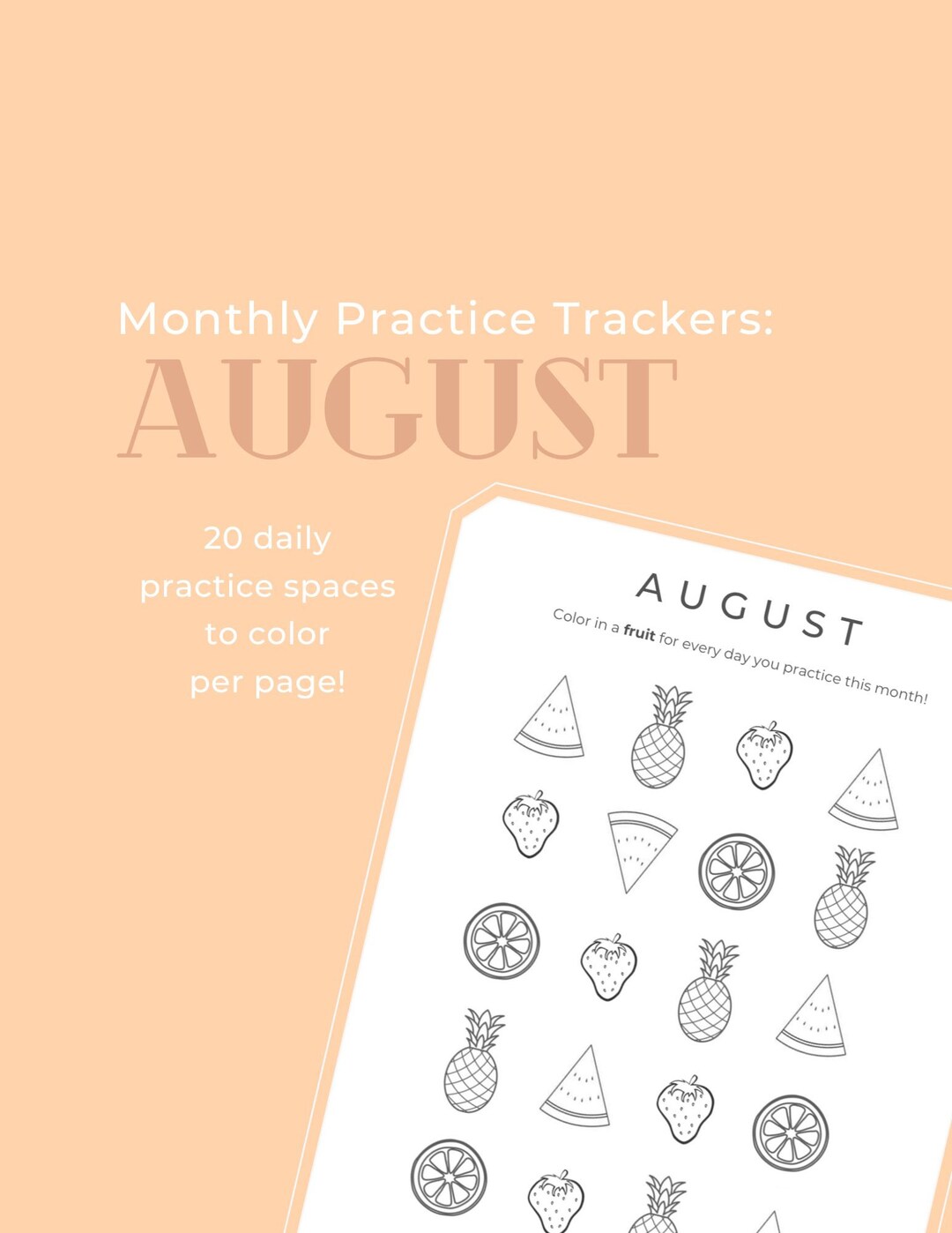 AUGUST - Monthly Piano Practice Tracker | Pdf Digital Download | Fruit ...