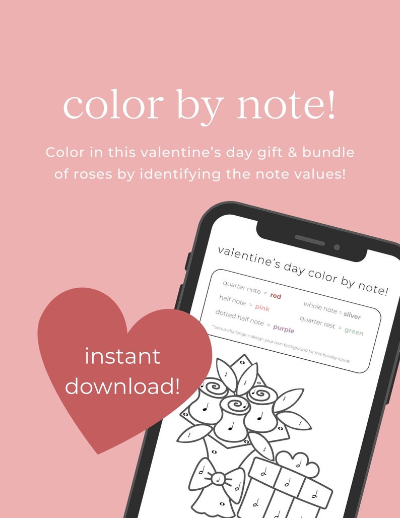 COLOR BY NOTE | Valentine's Day Music Activity | Piano Lesson | Color ...