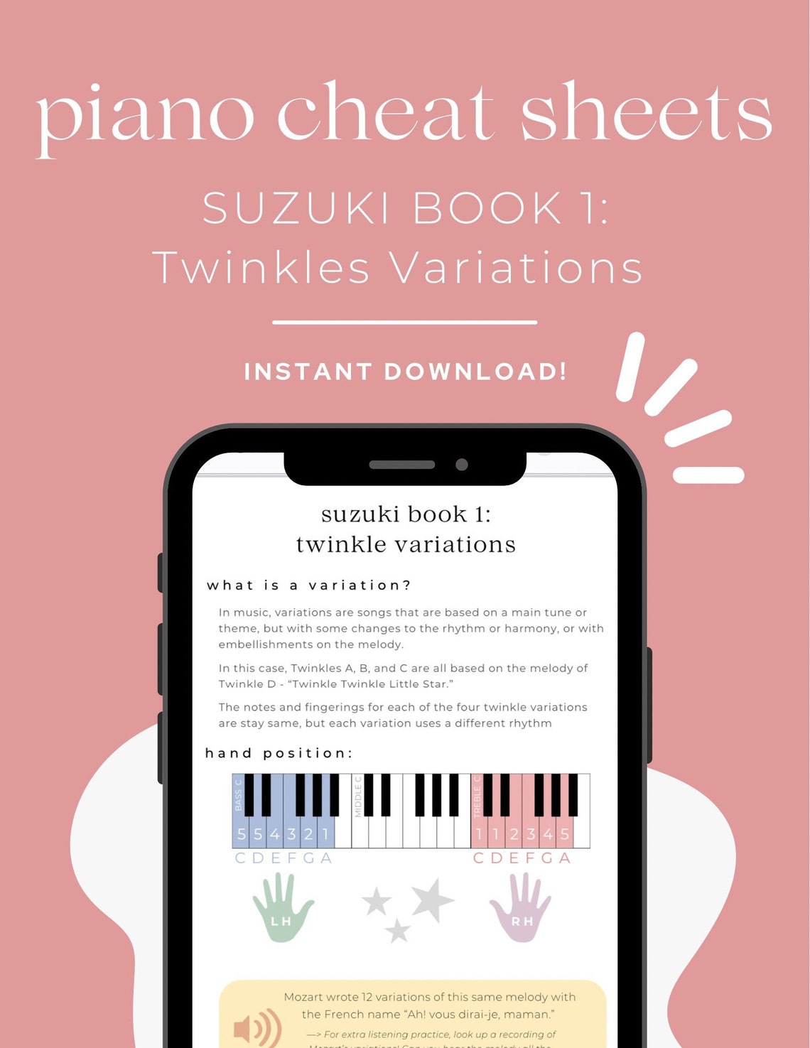 SUZUKI CHEAT SHEETS: Twinkles Variations | Suzuki Book 1 | Piano ...