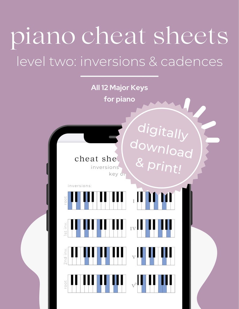 PIANO CHEAT SHEETS: Level 2 - Inversions & Cadences | Piano Lessons ...