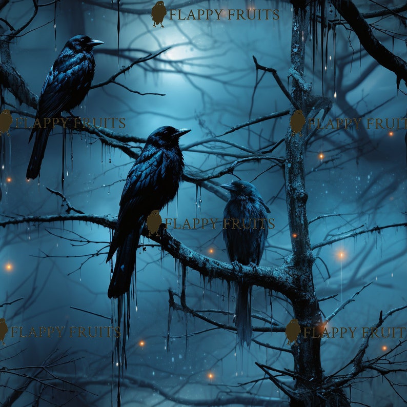 Digital Paper Dark Creepy Crows Gothic Seamless Tileable Tessellate ...