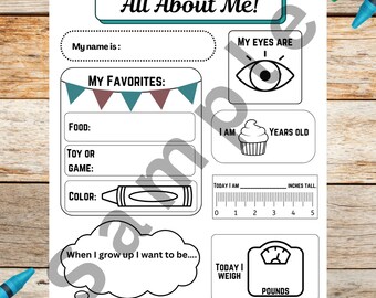 All About Me Printable Form - Etsy