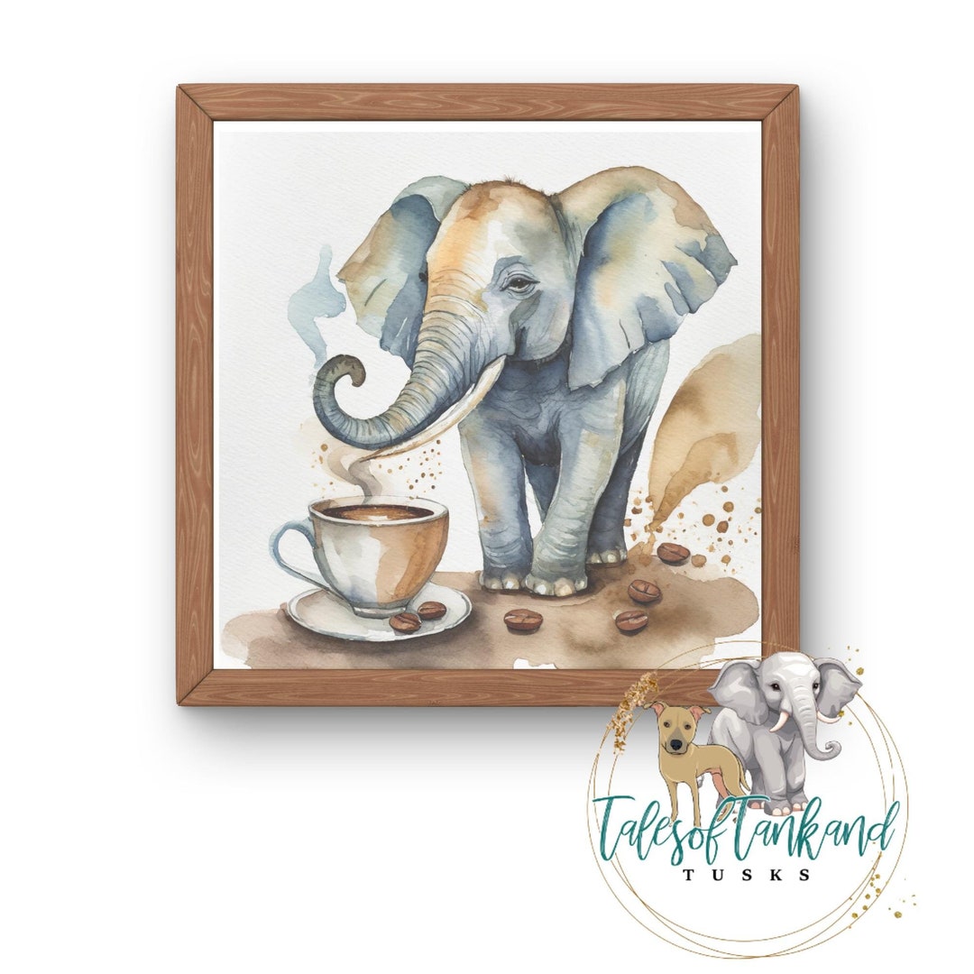 Elephant and Coffee Watercolor Print- Digital Download - Etsy