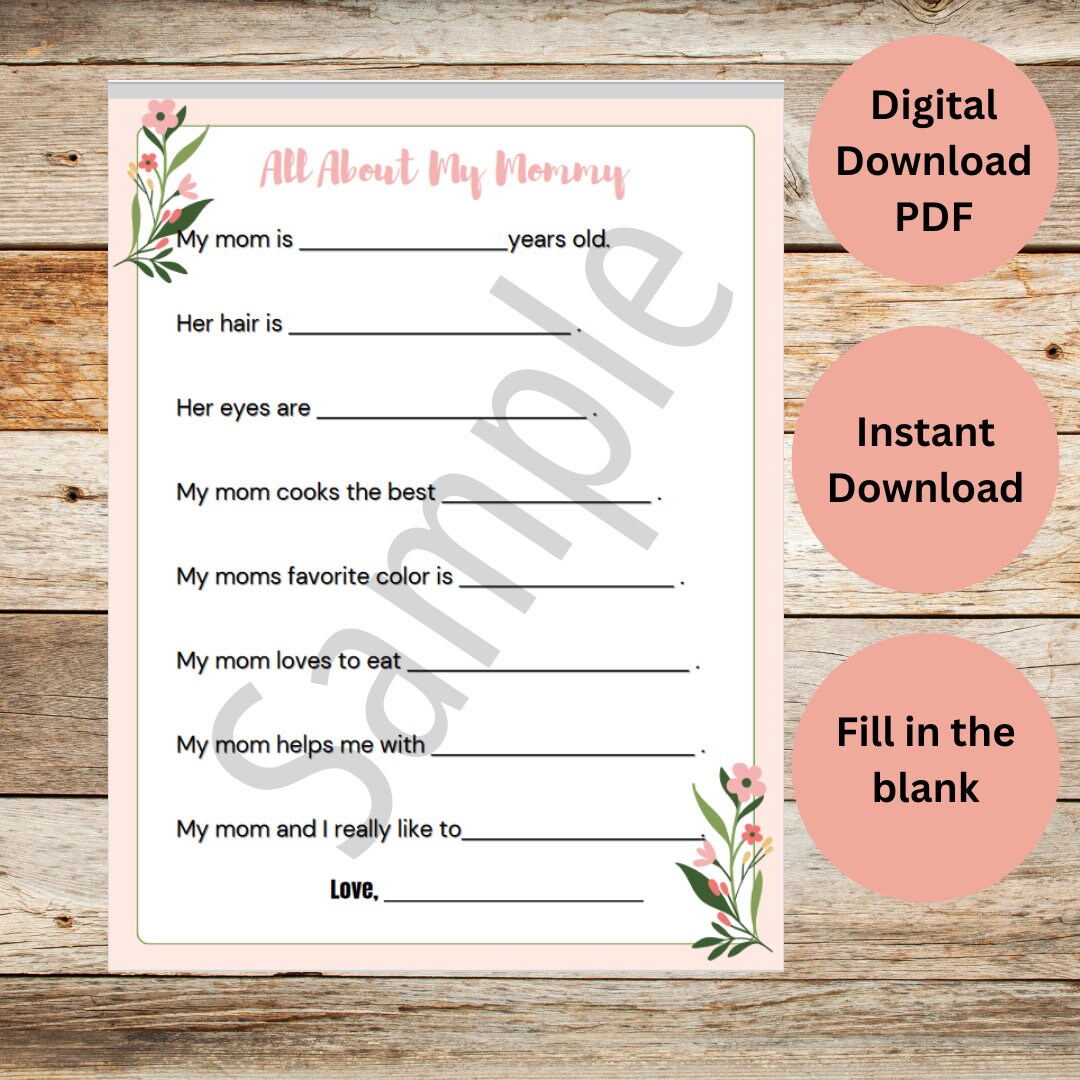 All About My Mommy, Mother's Day Questionnaire, Printable, - Etsy