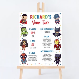 Editable Superheroes Birthday Milestone Board Superhero Birthday ...