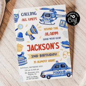 Editable Police Birthday Invitation Template Police Officer Invitation ...