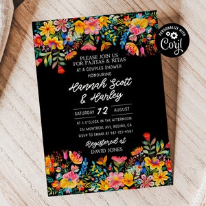 Editable Mexican Floral Party Invitations Bold Colors With Black ...