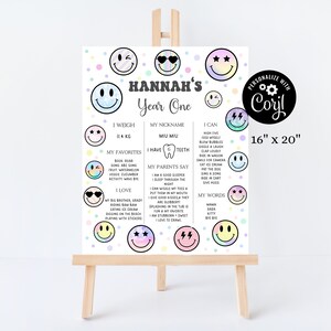 Editable Pastel Smiley Face Birthday Milestones Poster Template Girl's ...