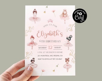 Ballerina Birthday Invitation Modern Ballerina Ballet Dancer Girl ...