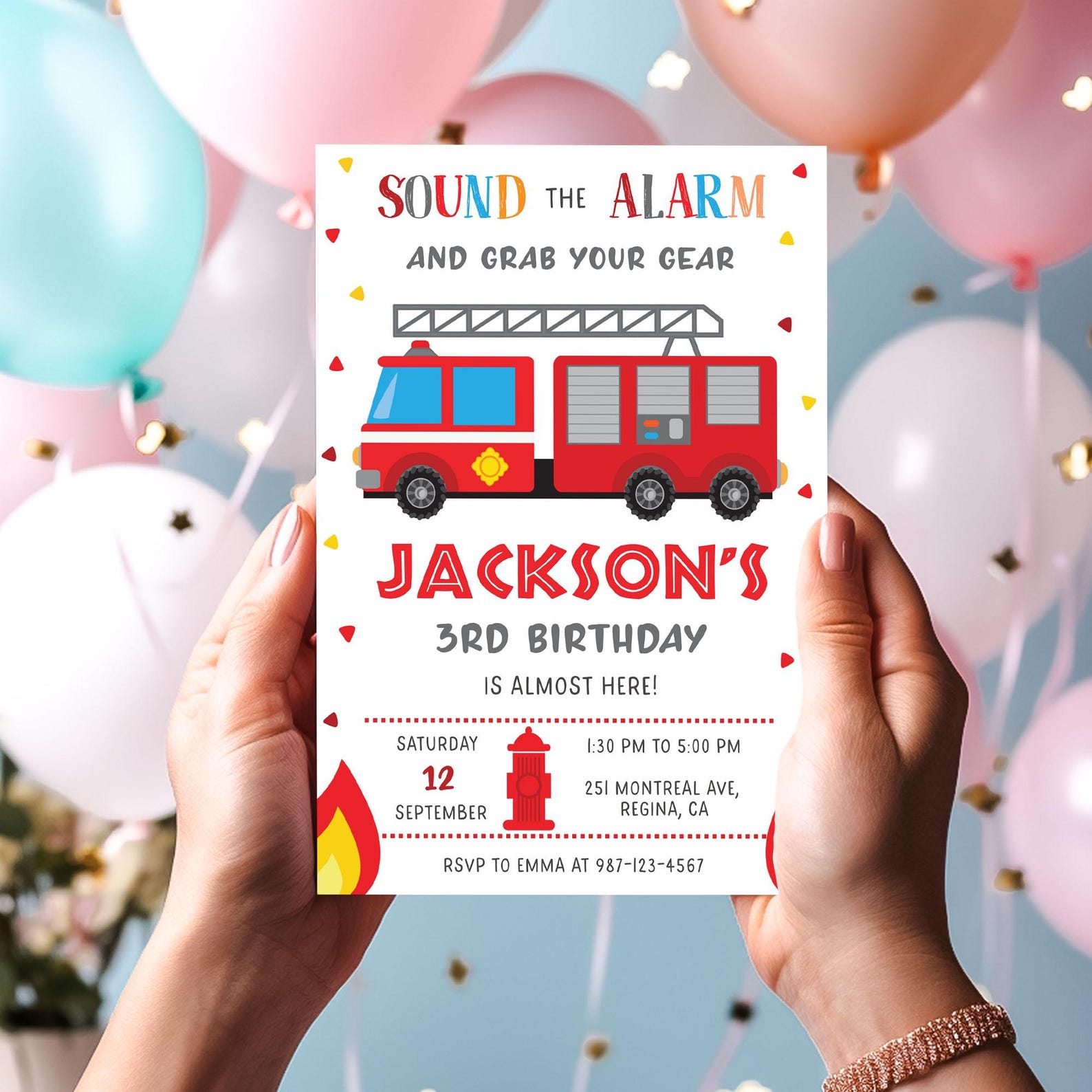 Fire Truck Birthday Invitation Firetruck Invitation Fire Engine ...