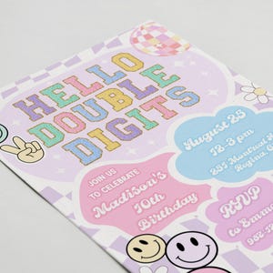 Hello Double Digits Birthday Invitation Template Groovy 10th Birthday ...