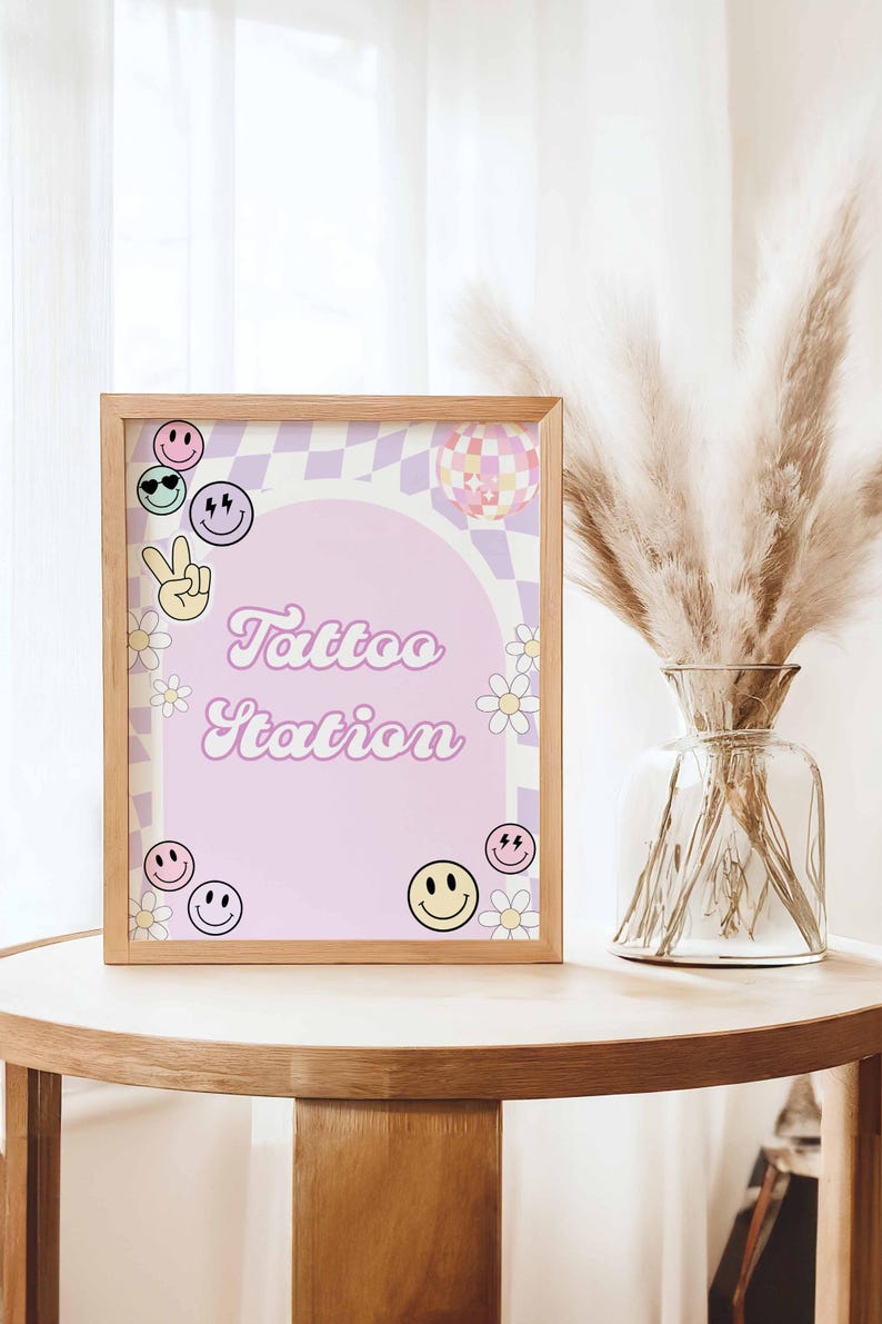 Groovy Birthday Party Decor 70' Daisy Tattoo Station Sign Decor Groovy ...