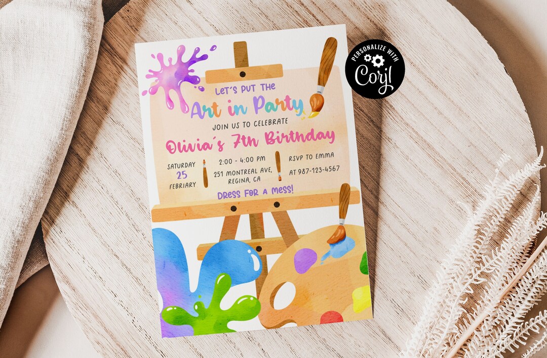 Editable Painting Art Birthday Invitation Art Party Birthday Invite ...