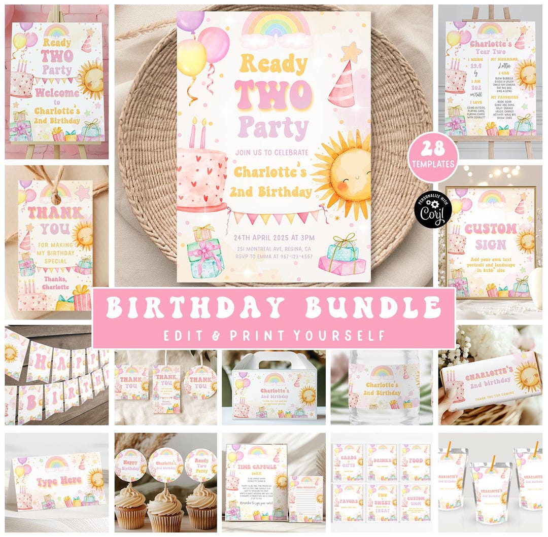 Ready Two Party Bundle Invitation Template Girl 2nd Birthday Bundle ...