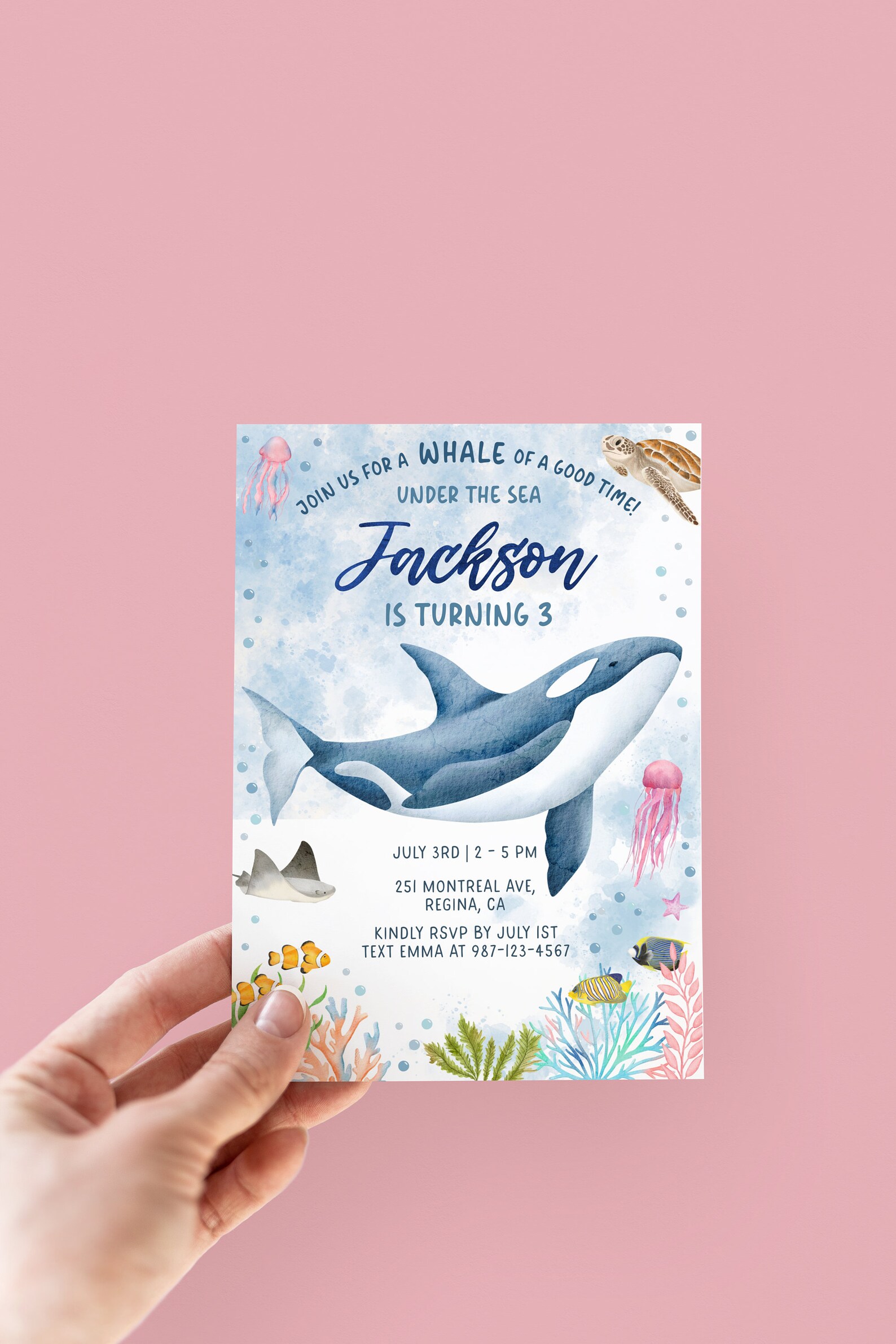 Editable Whale Birthday Invitation Ocean Birthday Invite Whale ...