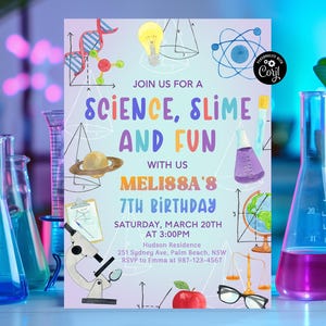 EDITABLE Mad Science Birthday Invitation Boy Girl Science Party ...
