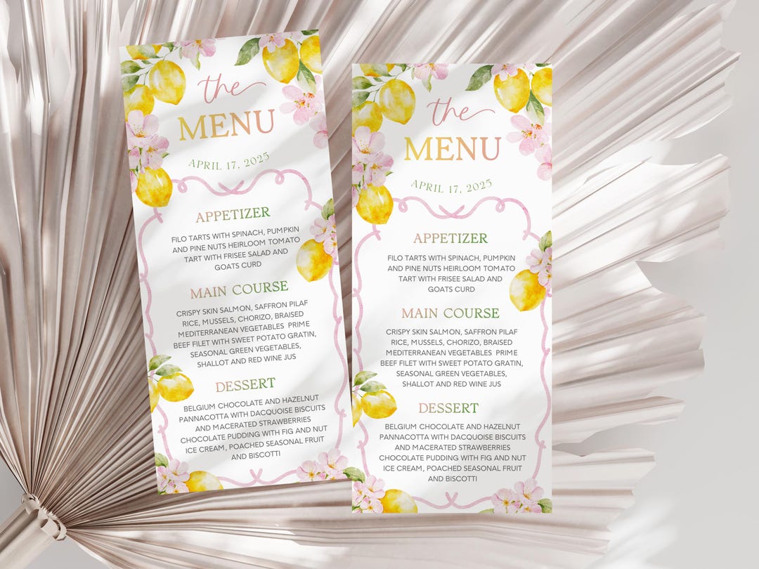 Main Squeeze Menu Template Citrus Menu Bridal Shower Menu Lemon Menu ...