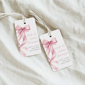 Pop It When She Pops Template Enjoy A Toast Label Pink Bow Baby Shower ...