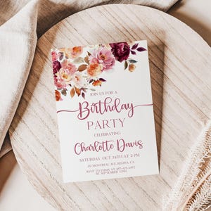 Fall Floral Birthday Party Invitation Boho Autumn Birthday Invite ...
