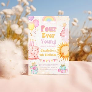 Four Ever Young Invitation Template Girl 4th Birthday Invite Spring ...