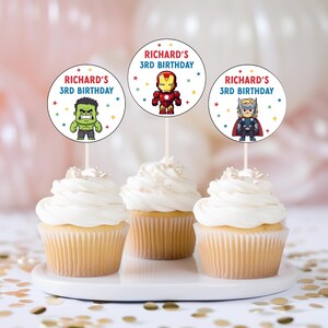 Editable Superheroes Birthday Cupcake Toppers Template Printable ...
