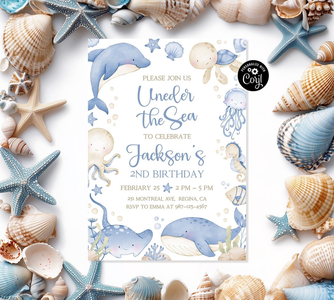 Editable Under the Sea Birthday Invitation Ocean Birthday Whale Party ...