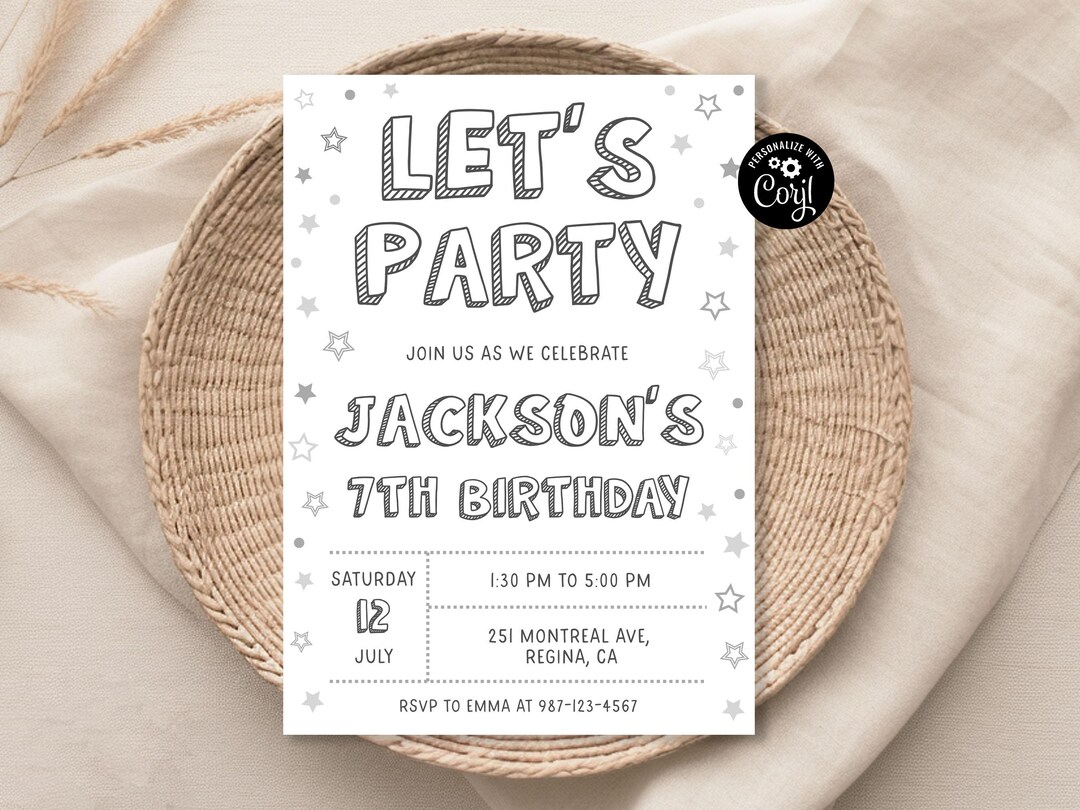 Minimalist Birthday Party Invitation Printable Birthday Invite Template ...