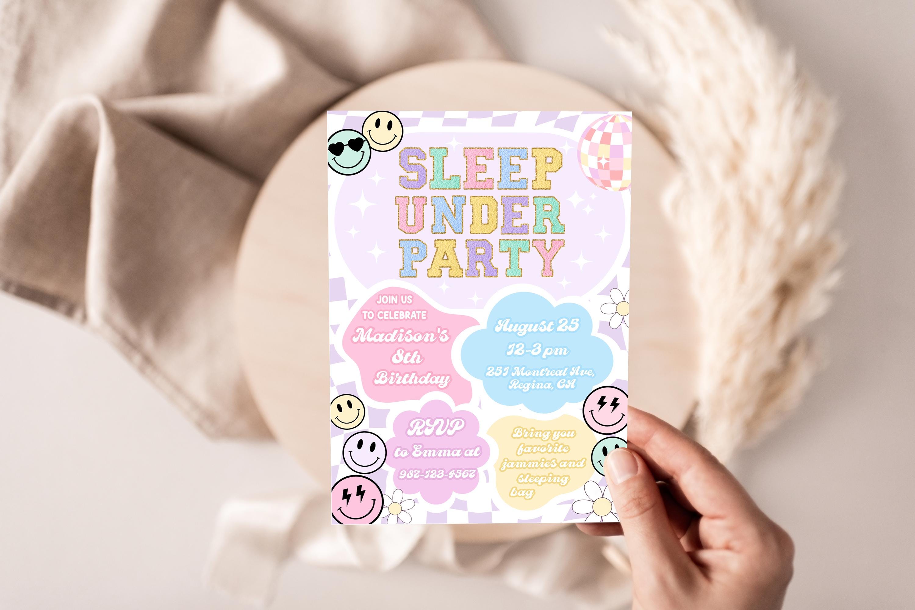 Editable Sleepunder Birthday Party Invitation Preppy Teen Varsity Patch ...