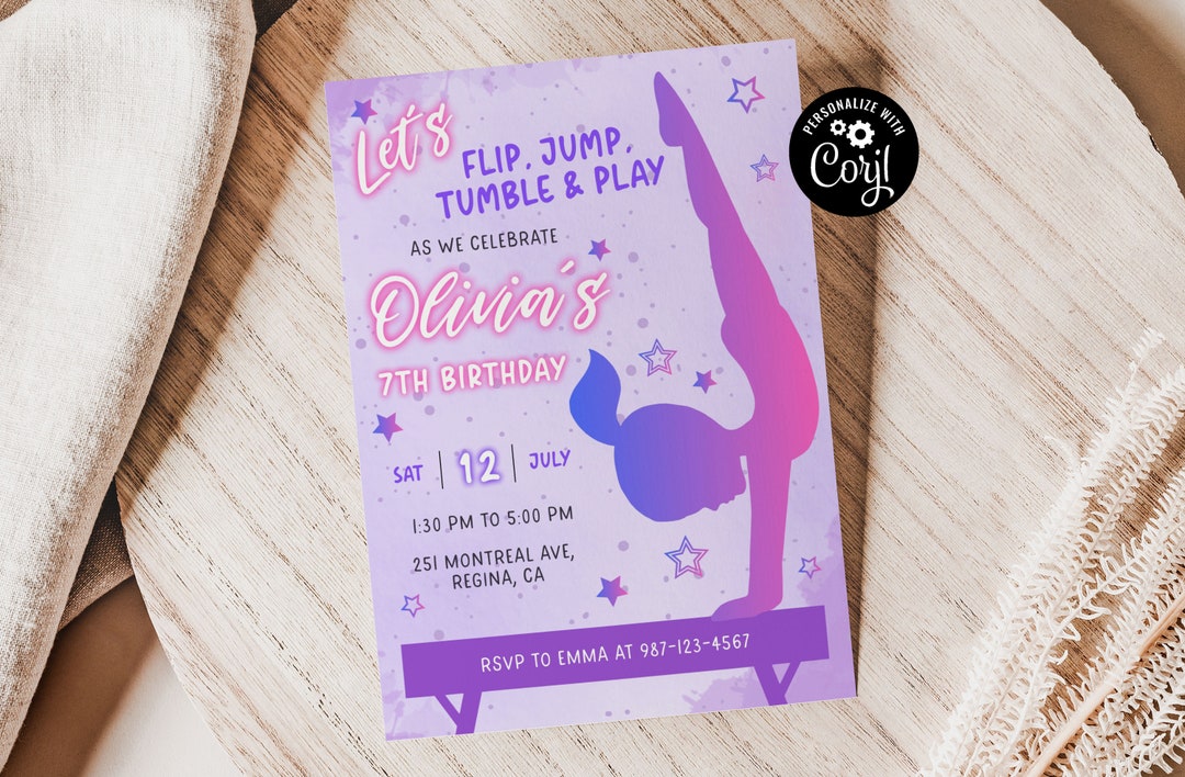Editable Gymnastics Birthday Invitation Gymnastics Party Invitation ...