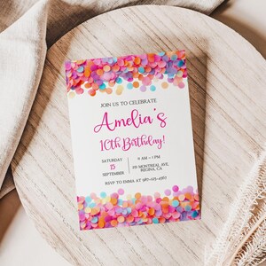 Editable Confetti Party Invitation Colourful Confetti Invite Birthday ...