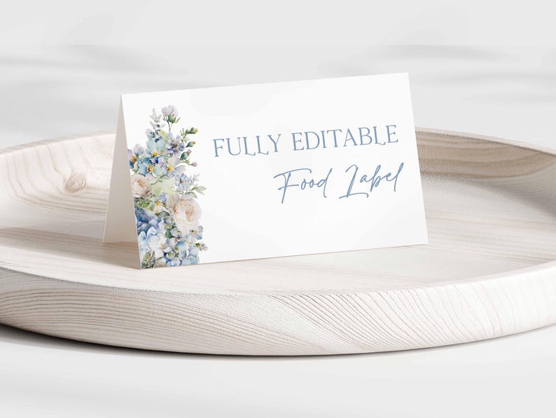 Editable Food Label Template Food Tent Dusty Blue Bridal Shower Food ...