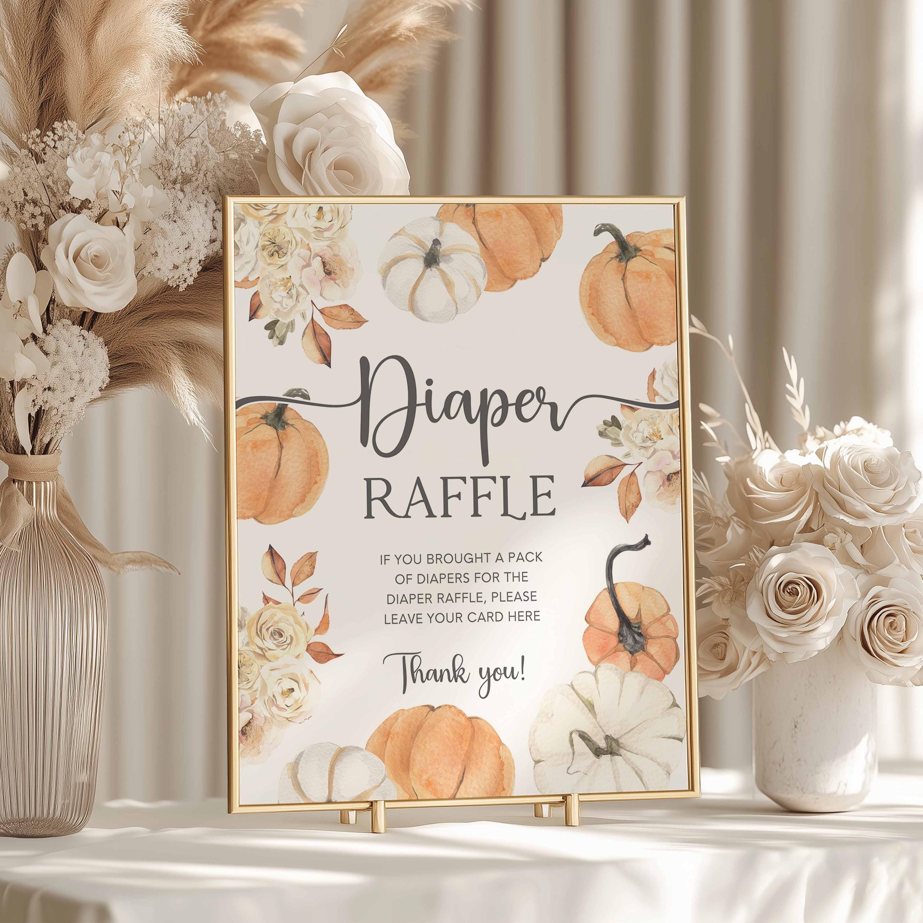 Fall Diaper Raffle Insert and Sign Baby Shower Neutral Pumpkin Baby ...