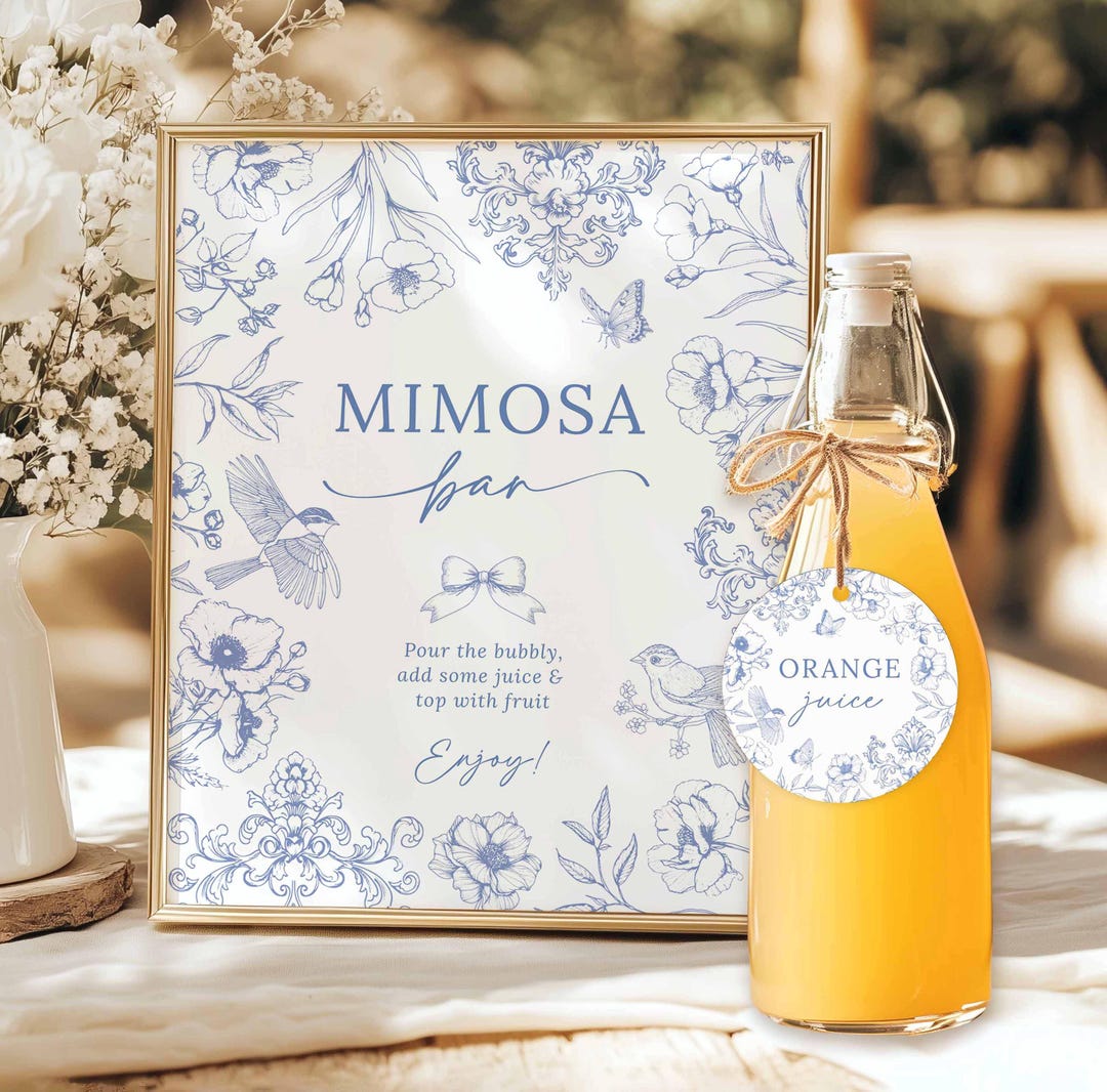 Mimosa Bar Template Toile Sign Mimosa Sign Juice Labels Mimosa Juice ...