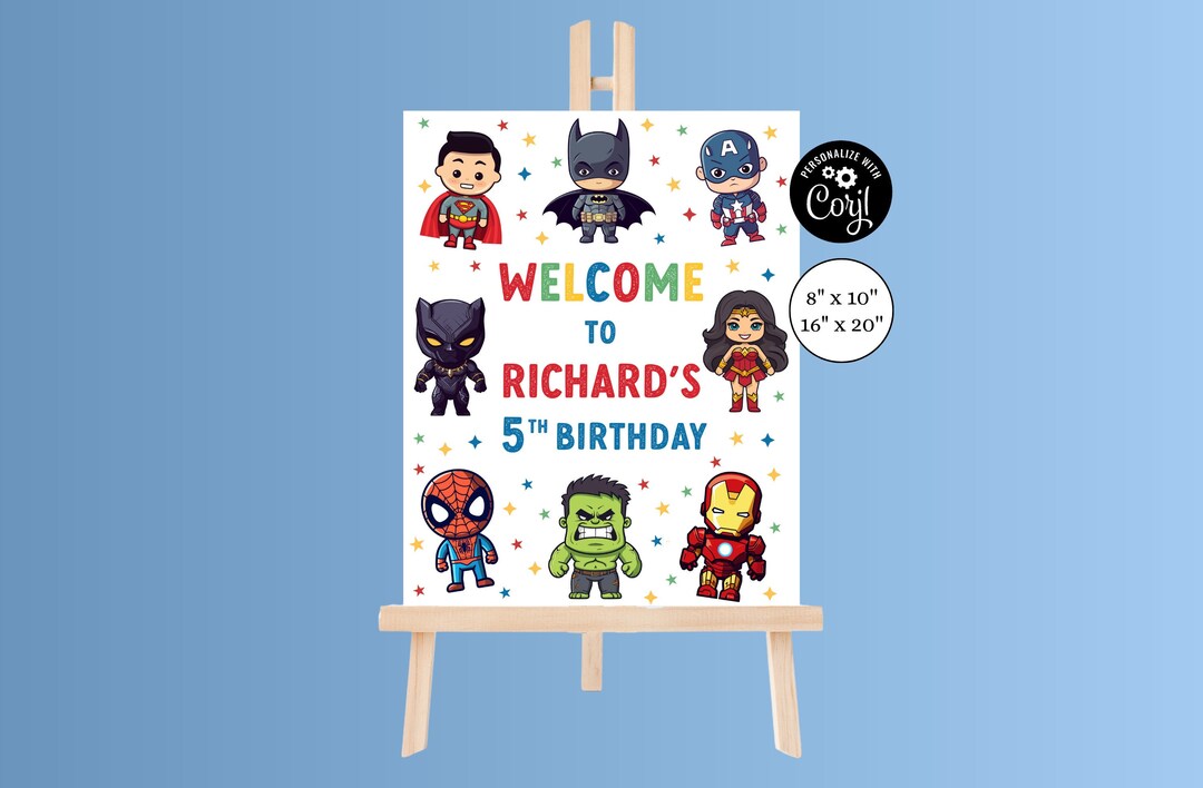 Editable Superheroes Birthday Welcome Sign Template Printable Birthday ...