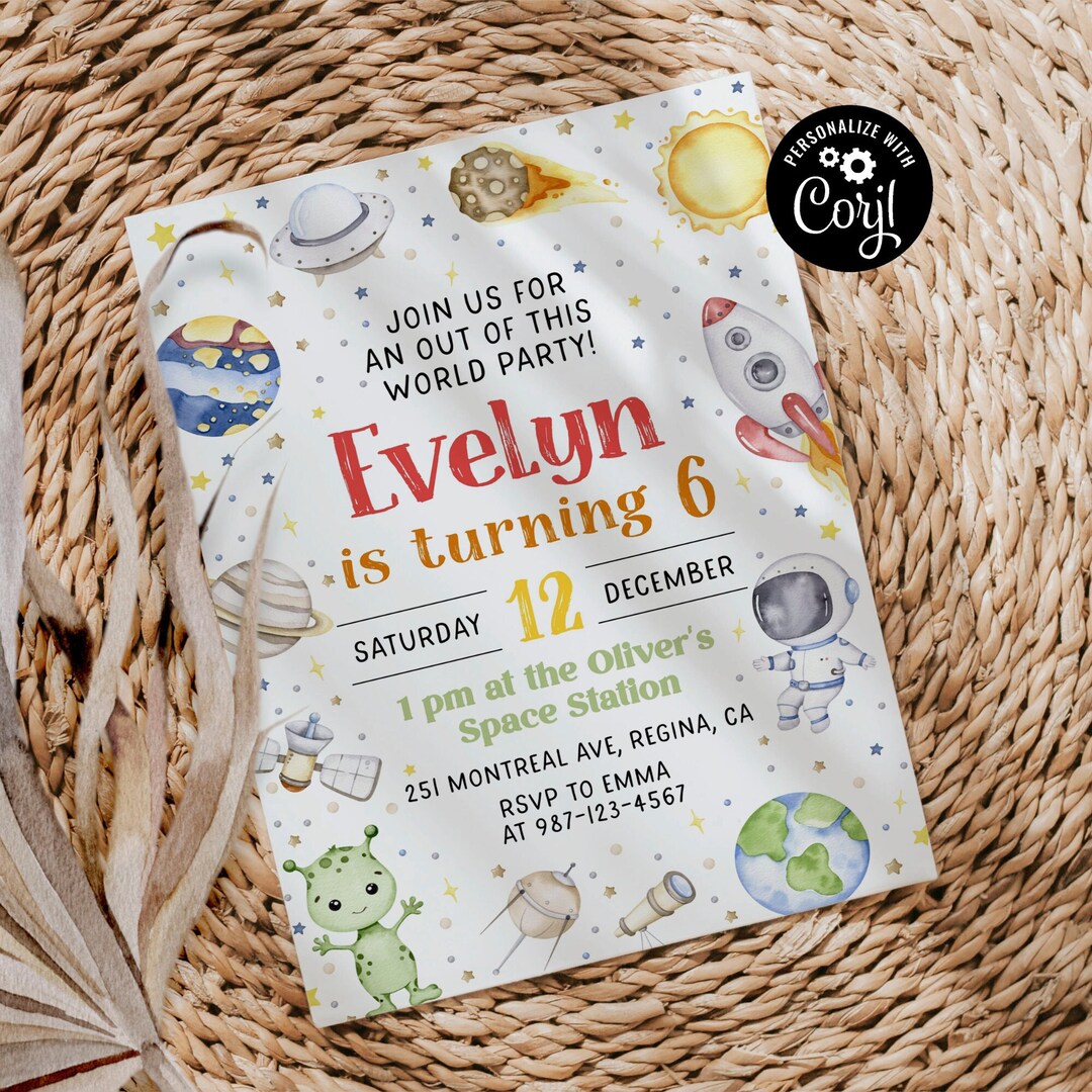 Editable Outer Space First Birthday Invitation First Trip Around the ...