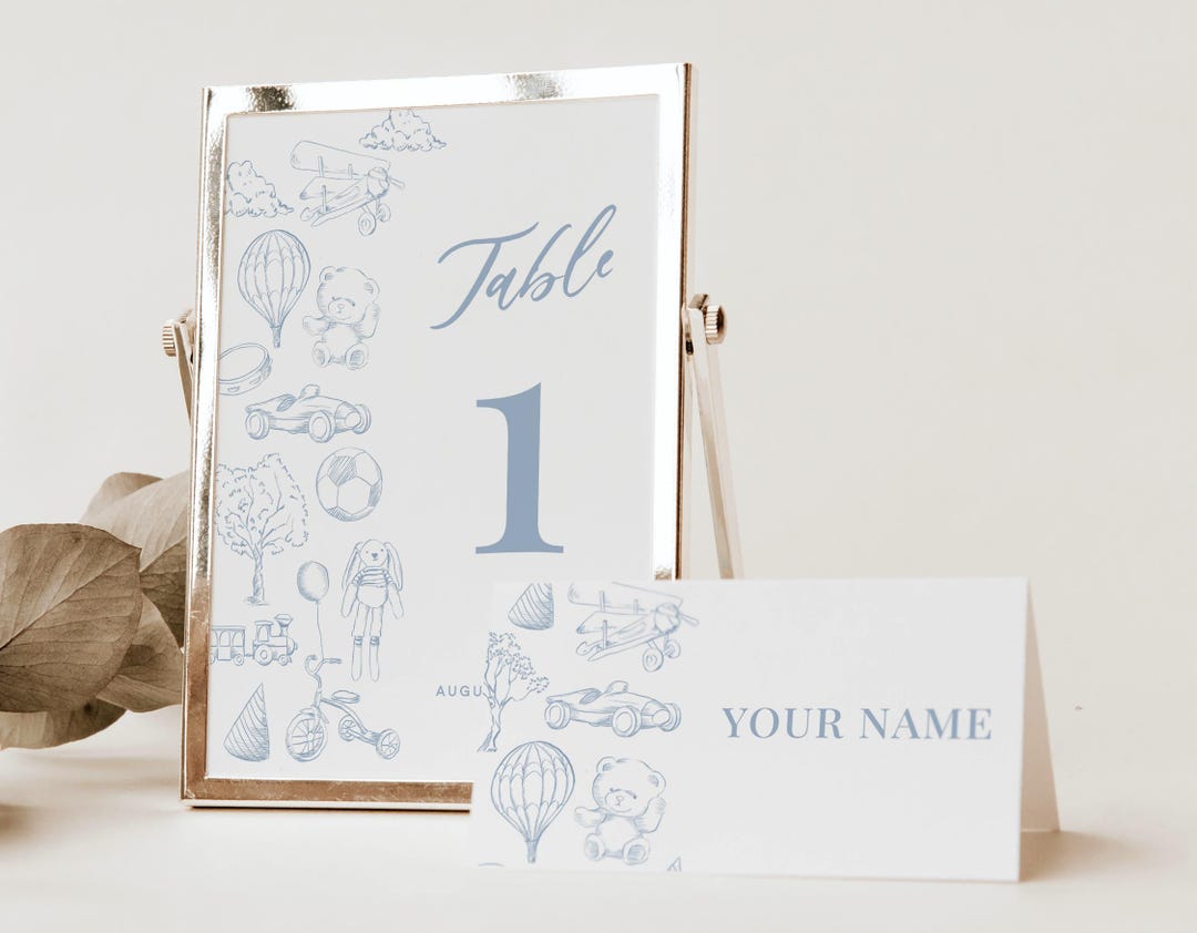 Blue Toile Table Number and Place Card Template Toile De Jouy Baby ...