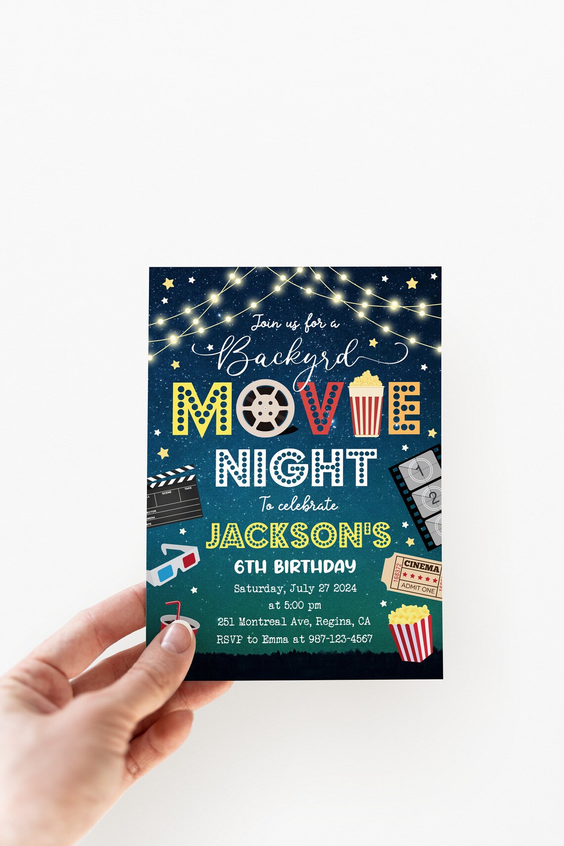 Editable Movie Birthday Invitation Printable Digital Kids Party Cinema ...
