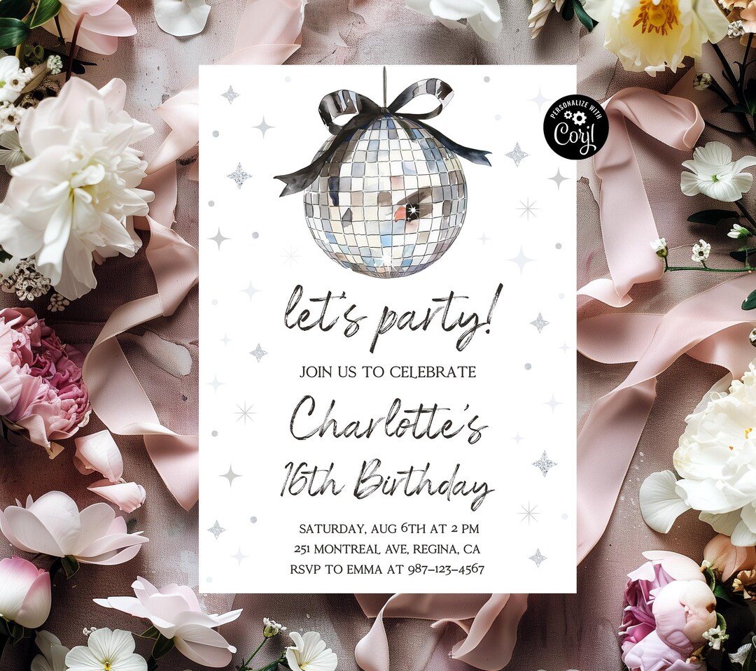 Disco Ball Birthday Invitation ANY AGE Disco Party Disco Birthday Disco ...