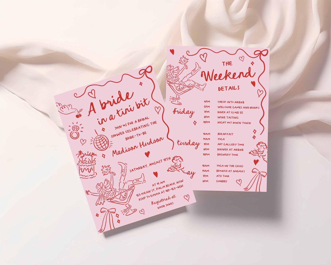 Bride in a Tini Bit Itinerary Invitation Template Hand Drawn Dirty ...