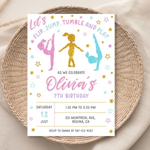 Editable Gymnastics Birthday Invitation Gymnastics Party Invitation ...