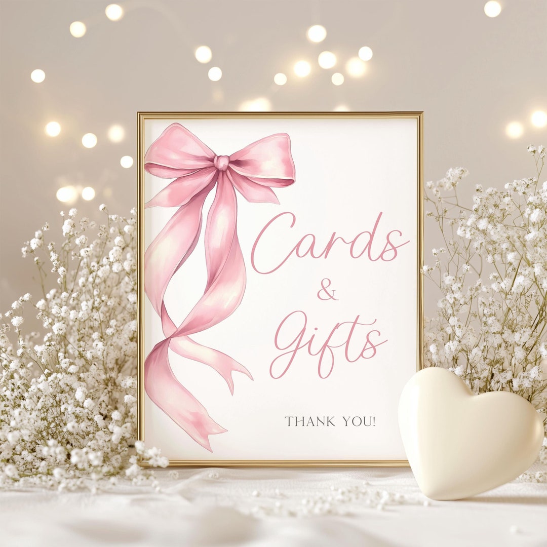 Pink Bow Cards and Gifts Sign Template Pink Bow Bridal Shower Sign Pink ...