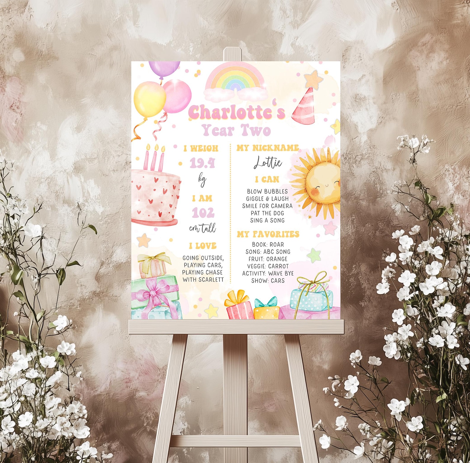 Ready Two Party Milestones Girl 2nd Birthday Milestone Board Spring ...